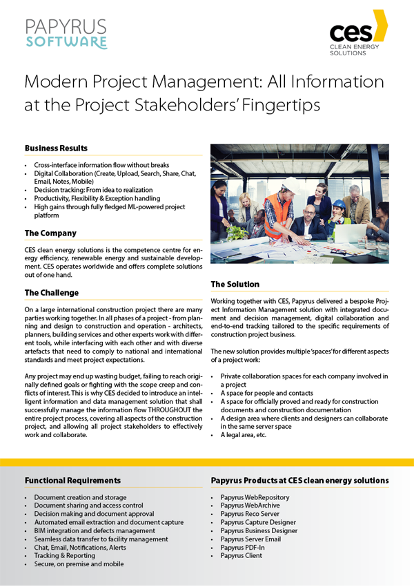 Papyrus Software - CES clean energy solutions: Project Information Management PIM